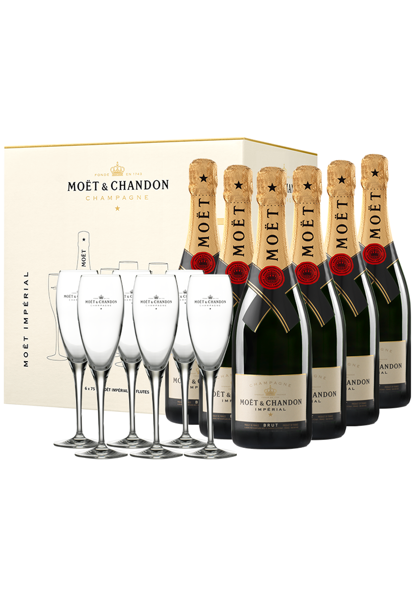 Moet & Chandon Brut Imperial - 6 Bottle Pack & 6 Glass Flutes | Watson ...